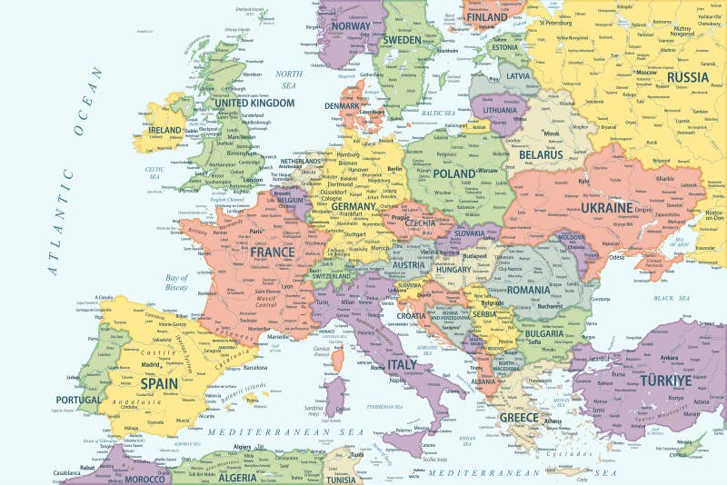 Europe Map Colored - Stock Vector Illustration Editorial Photography ...