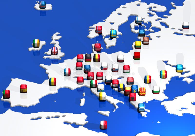 Europe map and flags stock illustration. Illustration of form - 18653175