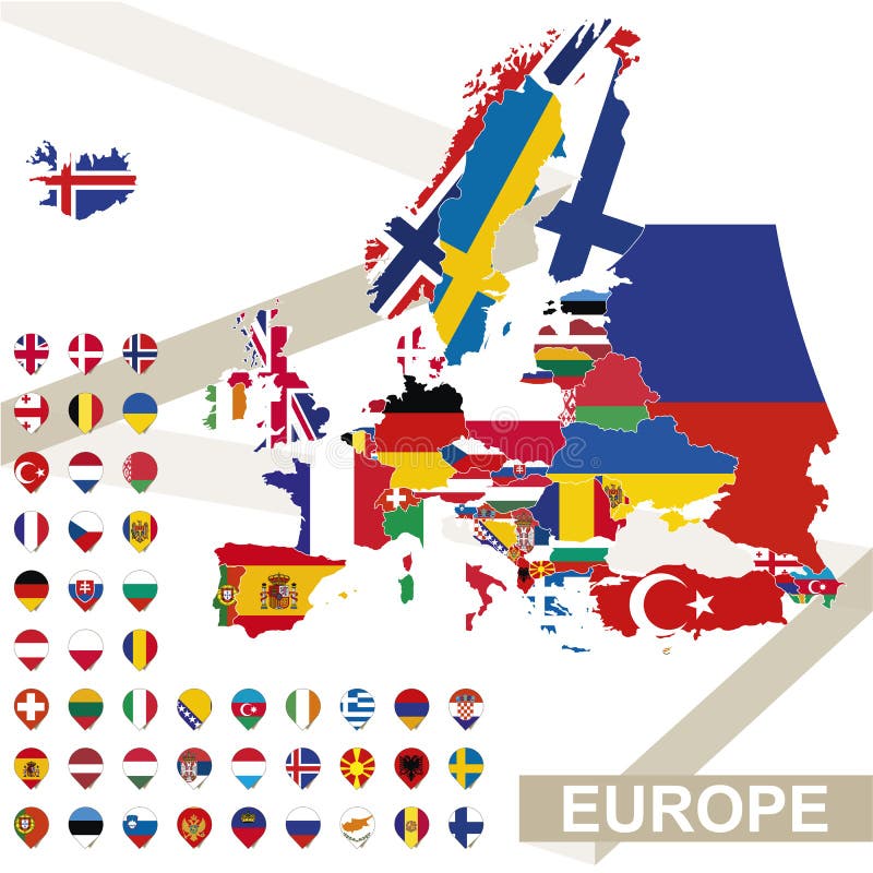Vector Map of Europe with Flags Stock Vector - Illustration of belgium ...