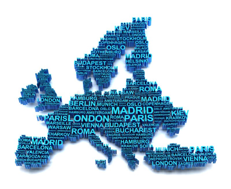 Europe Map Formed by Names of Major Cities Stock Illustration ...