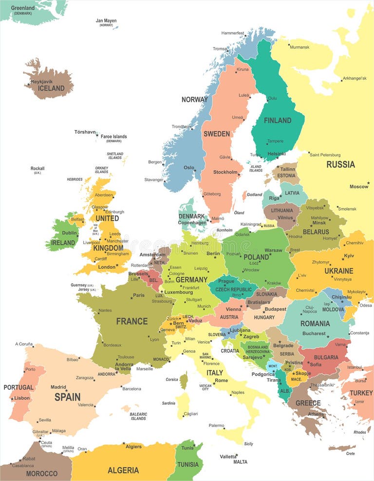 Europe Map Illustration Highly Detailed Vector Stock Illustrations ...