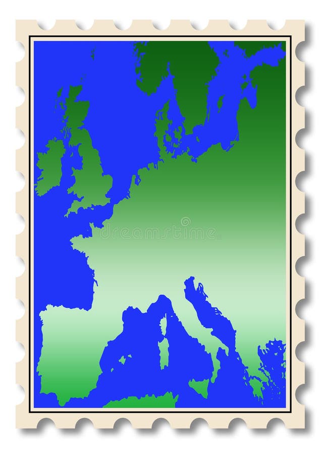 Europe Map Illustration on Stamp Stock Illustration - Illustration of ...