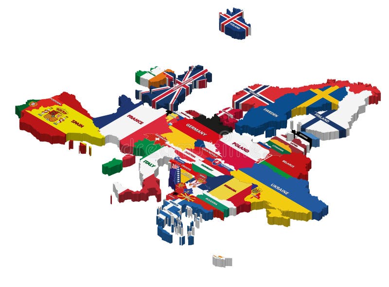 Europe Map Mixed with National Flags and Countries Names Stock Vector ...