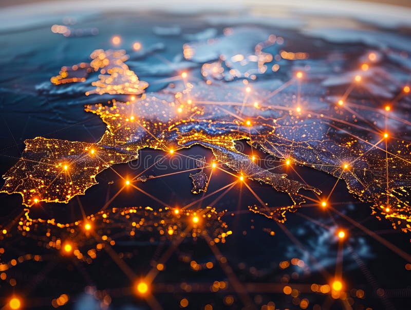 Europe Map with Network Connections Stock Image - Image of satellite ...
