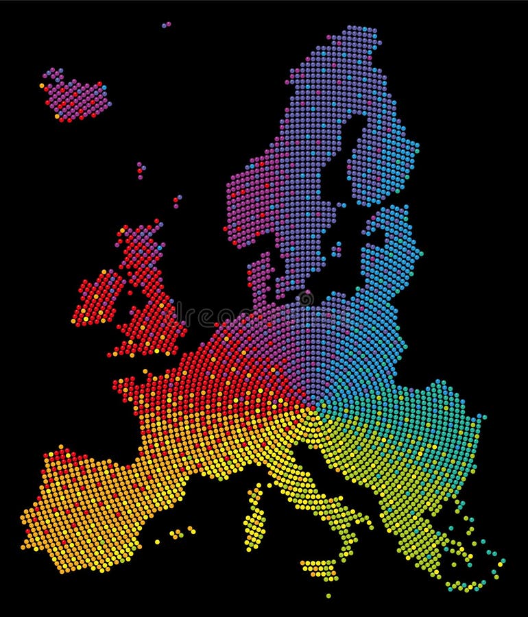 Europe Map Rainbow Colored Pattern Colorful Balls Black Background ...