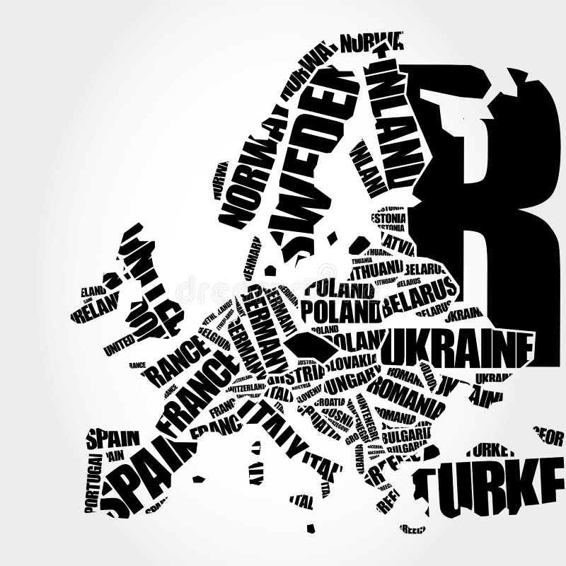 Europe Map in Typography Word Cloud Stock Illustration - Illustration ...