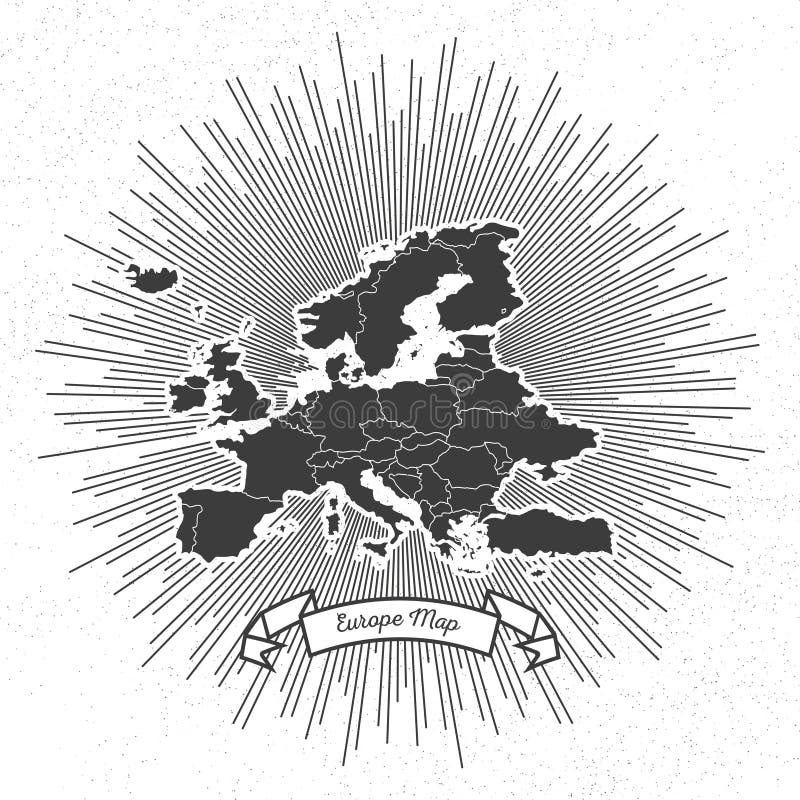 Europe Map with Vintage Style Star Burst, Retro Stock Vector ...