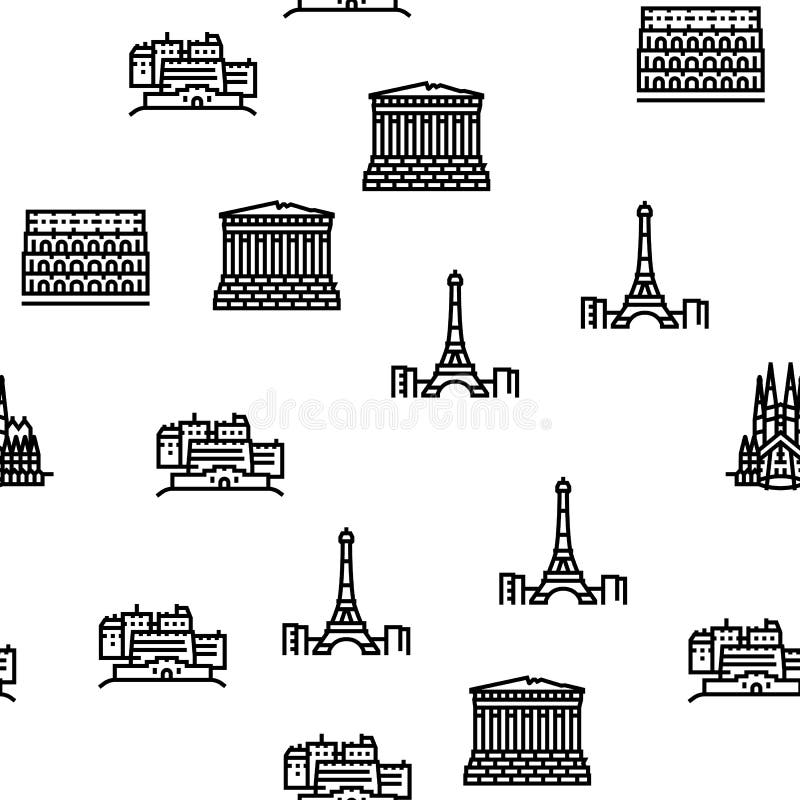 Europe Monument Construction Vector Seamless Pattern Stock Vector ...