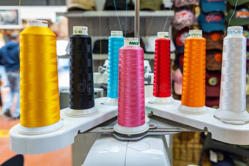 Multi-colored Thread on an Embroidery Machine Editorial Photo - Image ...