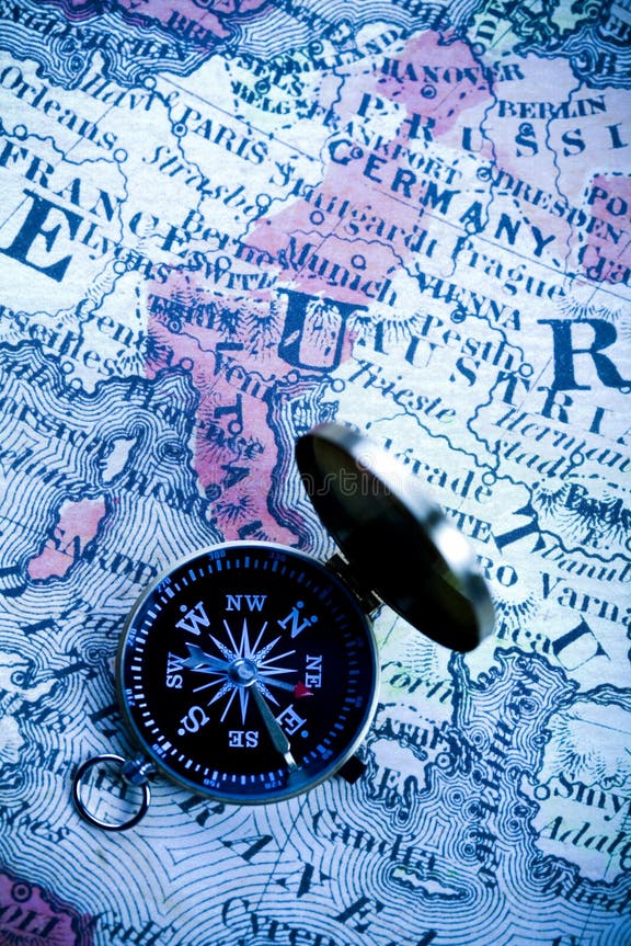 Europe old map and compass stock image. Image of geography - 6886049