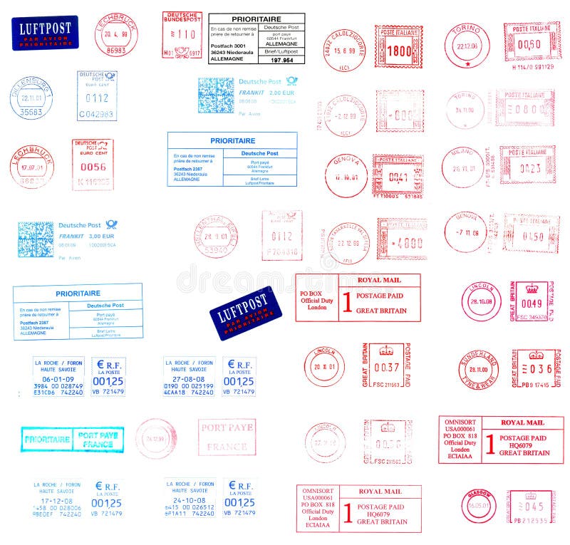 Europe: Post Labels and Postmarks Stock Illustration - Illustration of ...