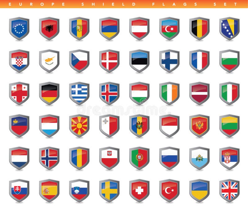 Europe Shield Flags Set stock illustration. Illustration of detailed ...