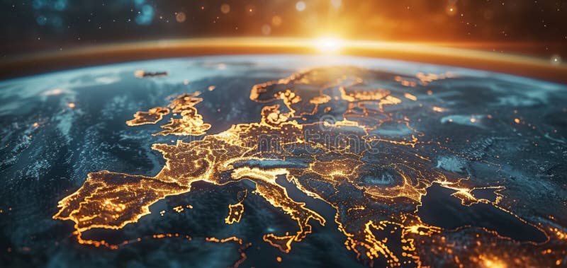 Europe from space at night stock illustration. Illustration of universe ...