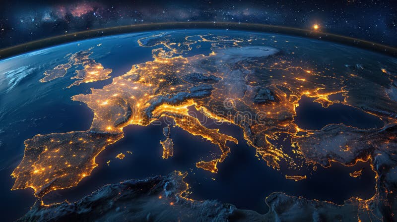 Europe from space at night stock illustration. Illustration of ...