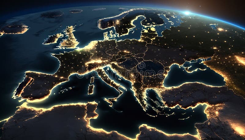 Europe from Space at Night. Generative AI Stock Illustration ...