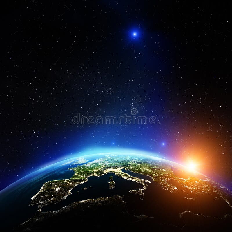 Europe sunrise from space stock illustration. Illustration of europe ...
