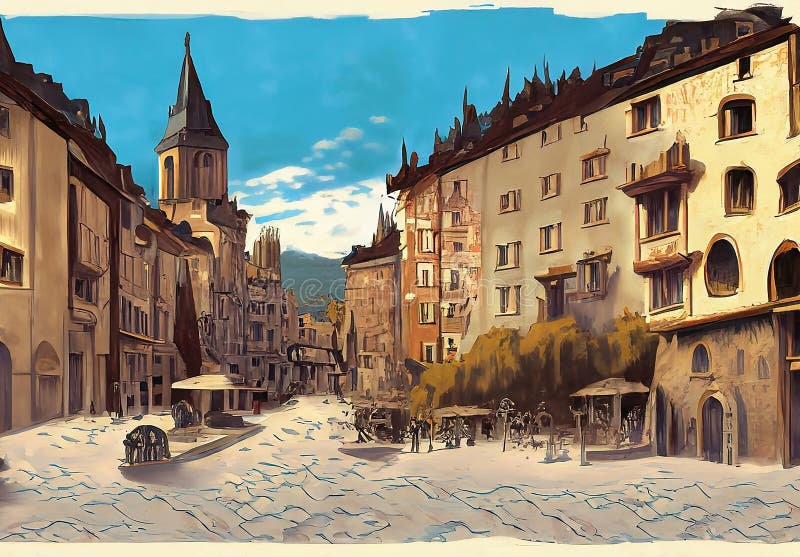 Europe Town Illustrators Style Sharp Rendered Editorial Stock Photo ...