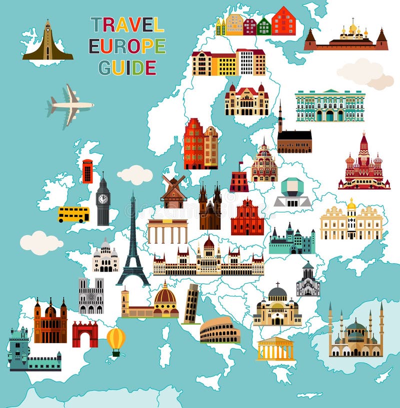 Europe Travel Map. stock vector. Illustration of prague - 84335044