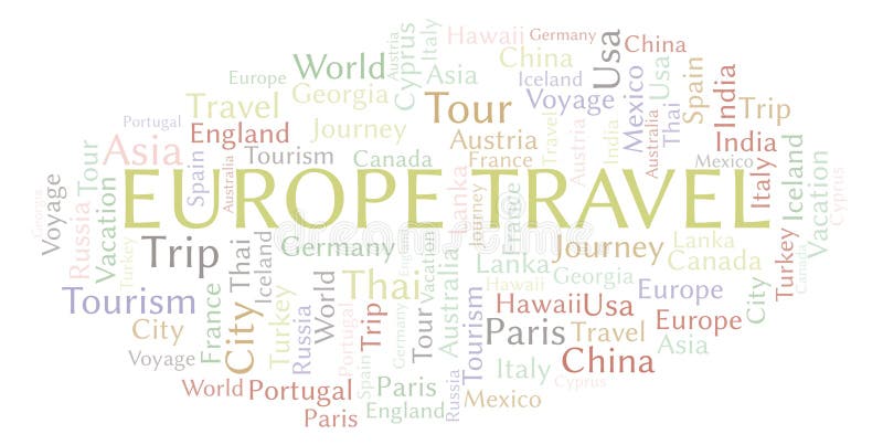 Tag or Word Cloud Europe Travel Related in Shape of Airplane Stock ...