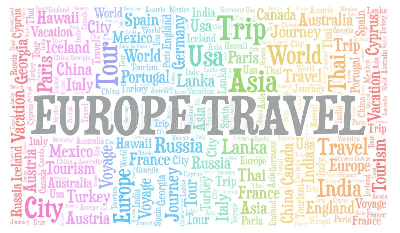 Tag or Word Cloud Europe Travel Related in Shape of Airplane Stock ...
