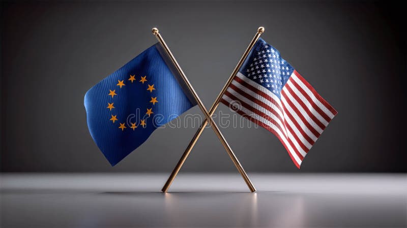 European and American Flags Crossed on a Table Symbolizing Unity and ...