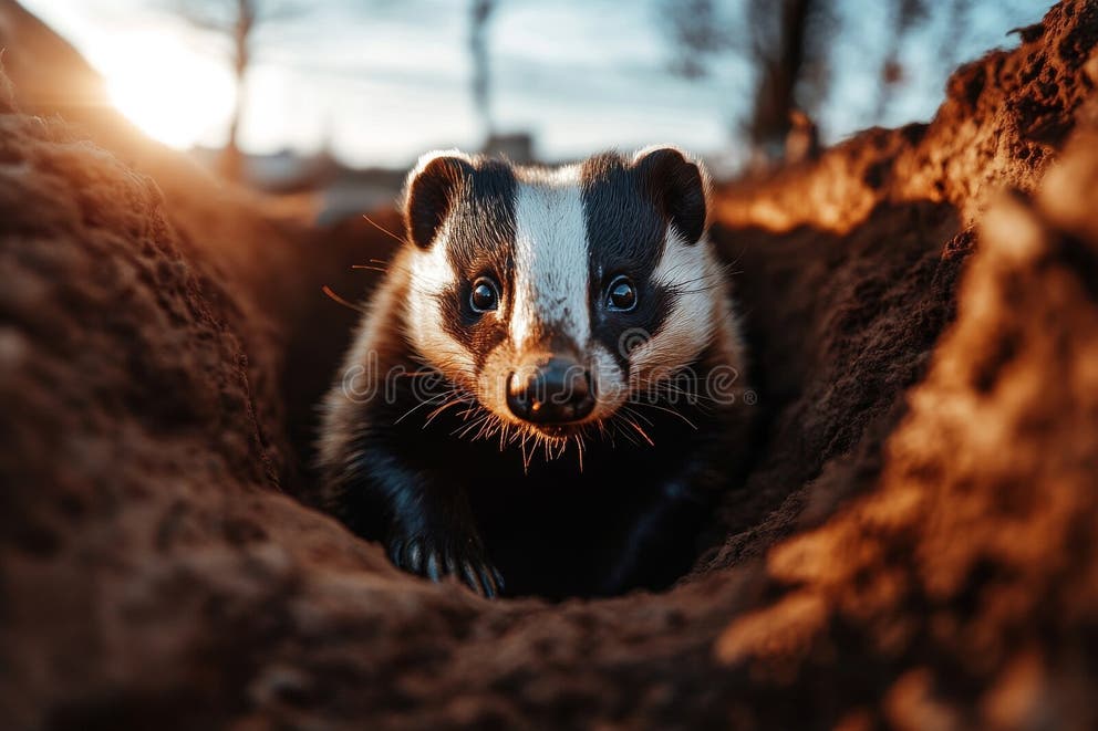 A European Badger Emerging from a Cave. Generative AI. Stock ...