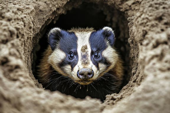 A European Badger Emerging from a Cave. Generative AI. Stock Illustration - Illustration of wild ...