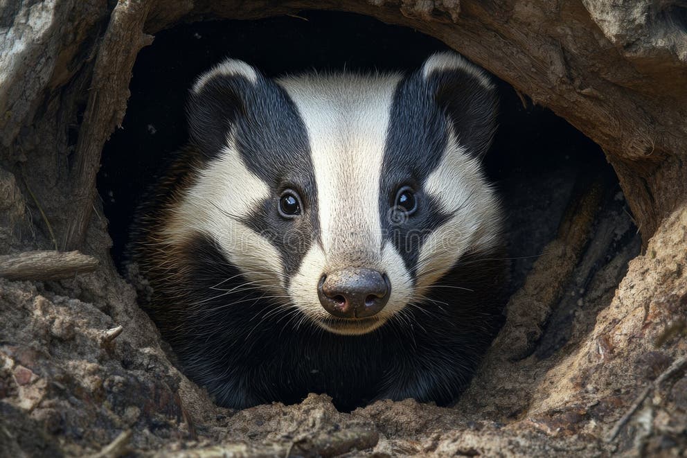 A European Badger Emerging from a Cave. Generative AI. Stock ...
