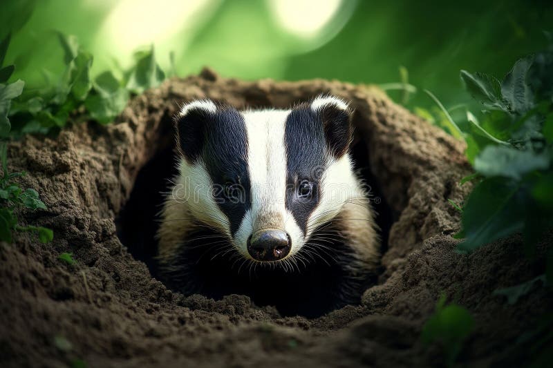 A European Badger Emerging from a Cave. Generative AI. Stock ...