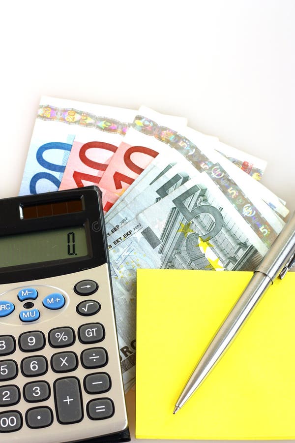 European Banknotes with Calculator and Note Pad. Stock Photo - Image of ...