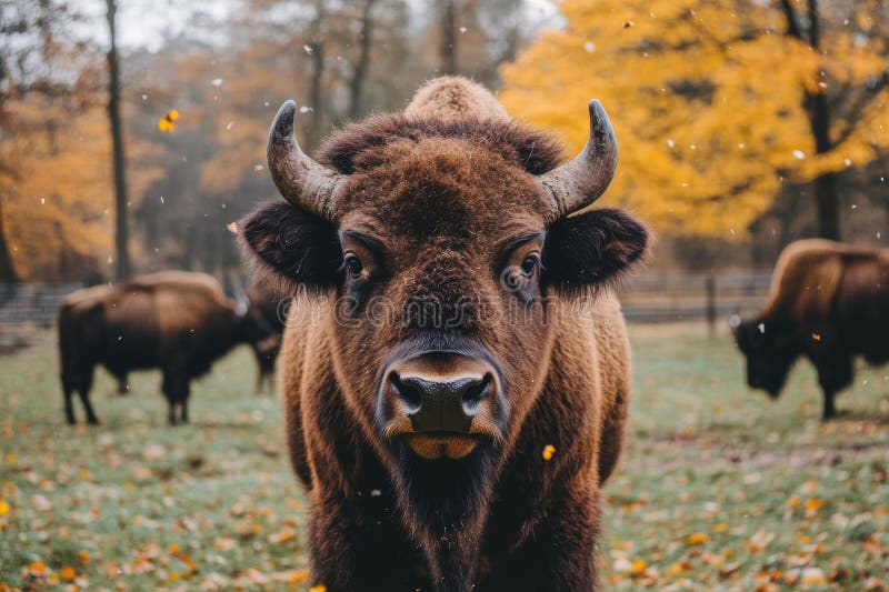 Bison in Autumn in Wyoming stock photo. Image of buffalo - 238878748