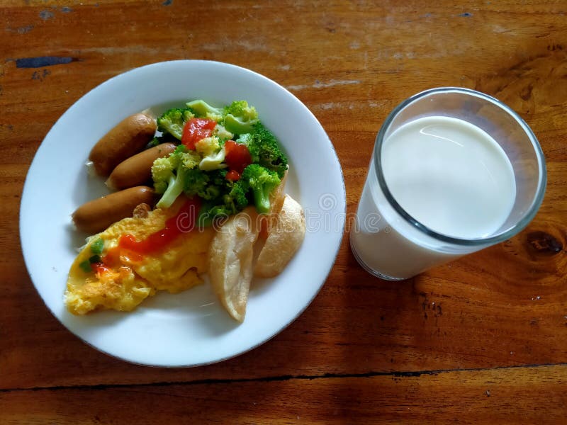 European Breakfast and a Glass of Milk Stock Photo - Image of food ...