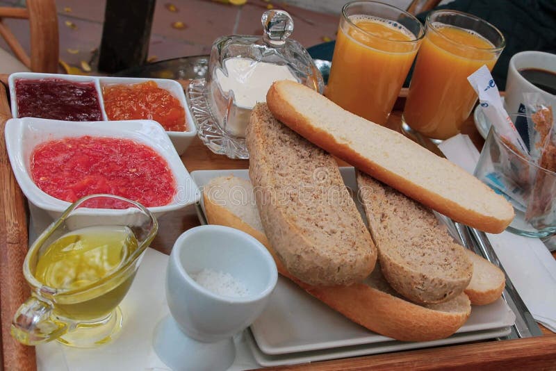 European Breakfast Sandwich With Fried Egg, Chicken, Herbs And Orange ...