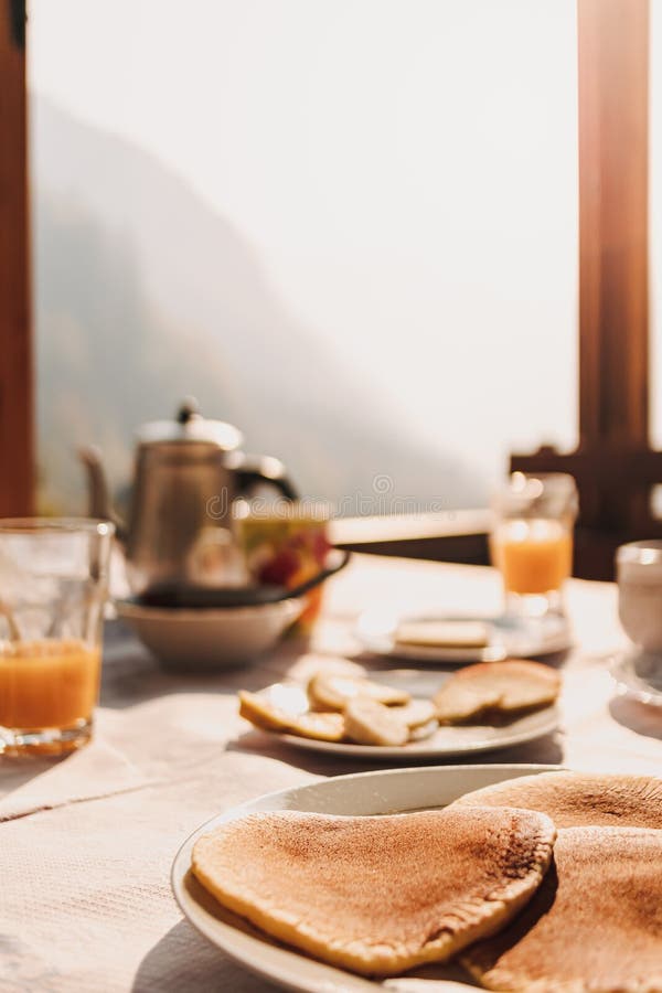 European Breakfast Set with Pancakes and Juice with Sunlight from ...