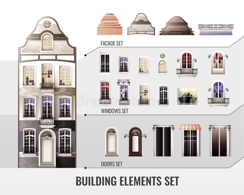 European Building Elements Set Stock Vector - Illustration of estate ...