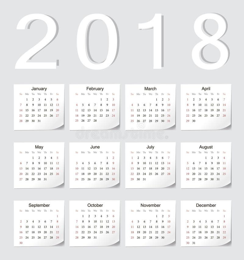 European 2018 calendar stock vector. Illustration of annual - 35754648