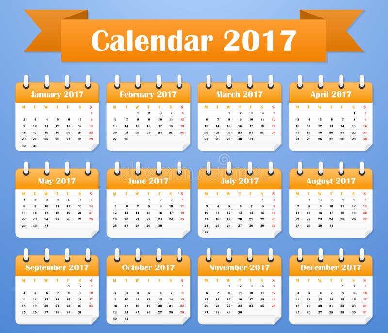 European Calendar for 2017. Week Starts on Monday Stock Vector ...