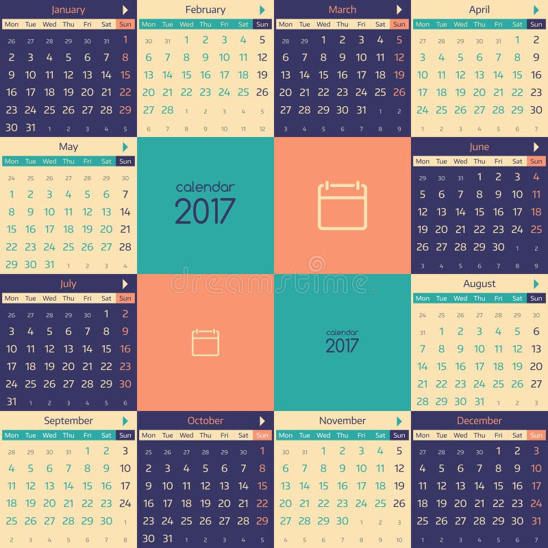 European Calendar for 2017 Year Stock Vector - Illustration of november ...
