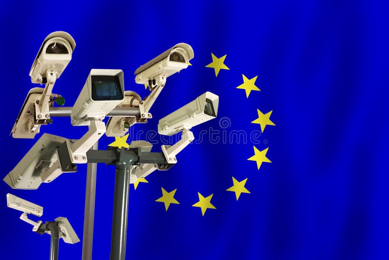 European CCTV Camera on the Flag of EU Surveillance, Security, Control ...