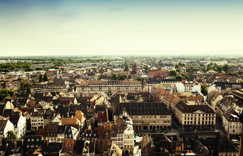 European City at Sunset, Aerial View Stock Photo - Image of buildings ...