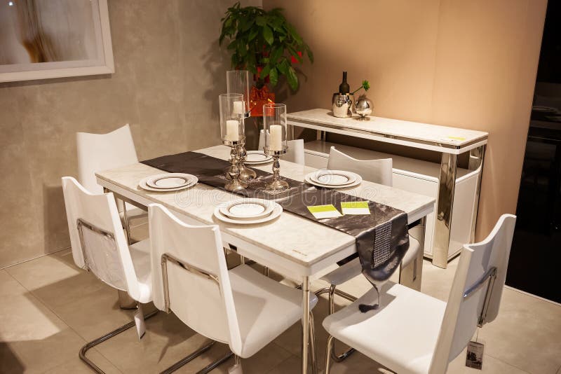 European Concise Style Dining Table Stock Image - Image of banquet ...