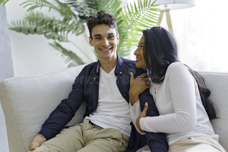 European Couple in Living Room Having Fun on the Sofa Stock Image ...