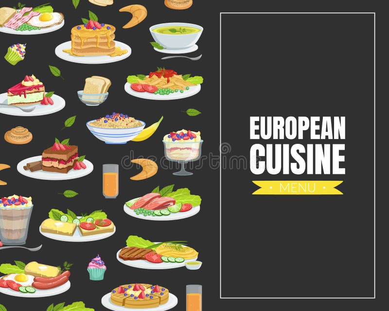 European Cuisine Card Template with Traditional European Meals Pattern ...