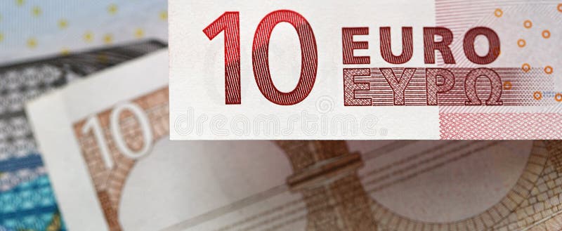 Ten Euro Note in a Panoramic Format Stock Photo - Image of recession ...