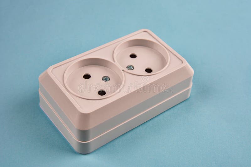 European Double Socket on Beige Wall Outlet Stock Photo - Image of ...