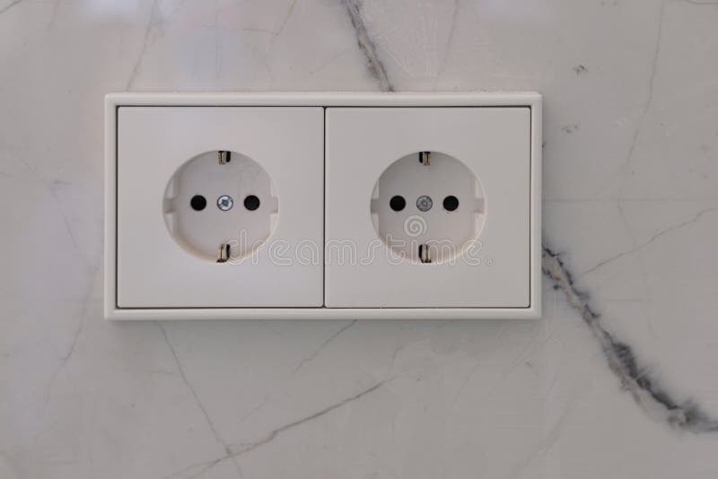 European Double Socket Seen from the Front Installed Over Marble Stock ...