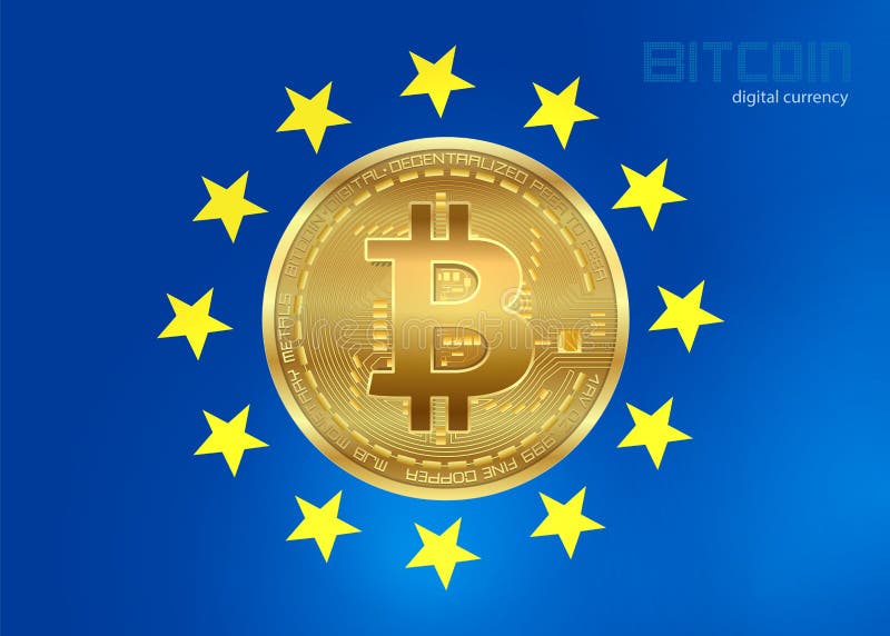 European Flag with Bitcoin Icon, Background Currency, Glowing Bright ...