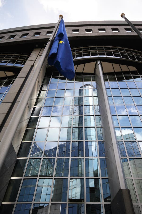 European Flag in Front of the European Parliament Stock Photo - Image ...