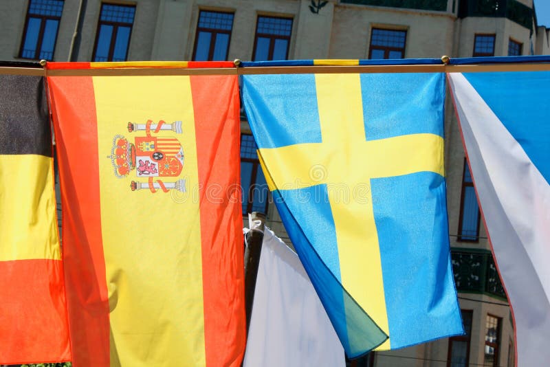 European Flags in Front of the Europen City Stock Image - Image of ...