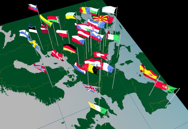 European Flags On Map (West View) Picture. Image: 1102532